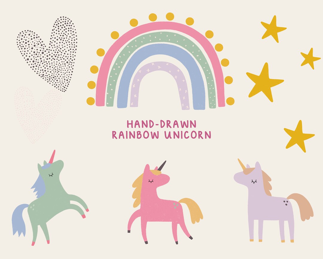 RAINBOW UNICORN Digital, Crayon Clipart, Png, Crayon Illustration - Etsy