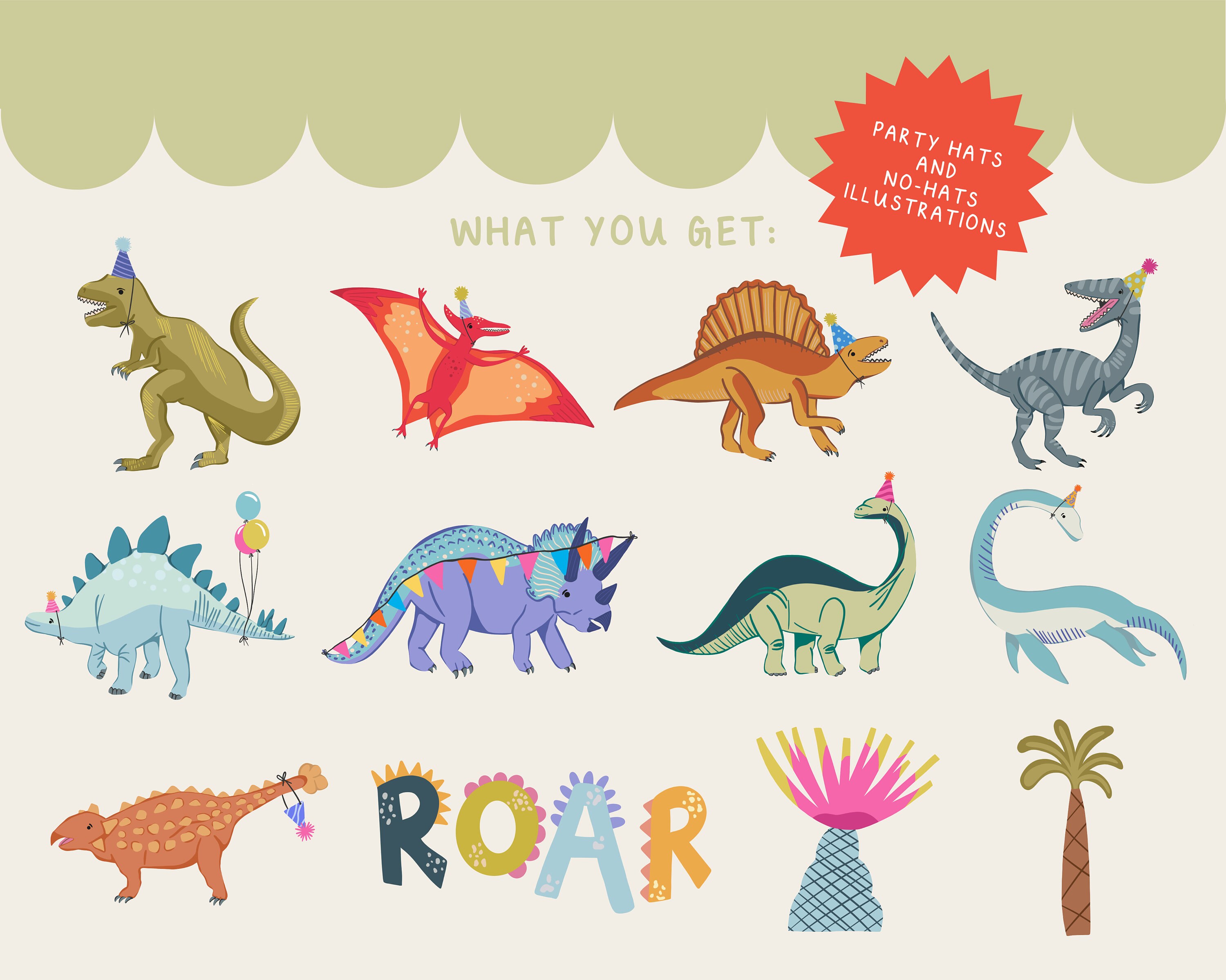 DINOSAURS Elements, DINOSAURS Clipart, Digital, Colorful, CLIPART, Png ...