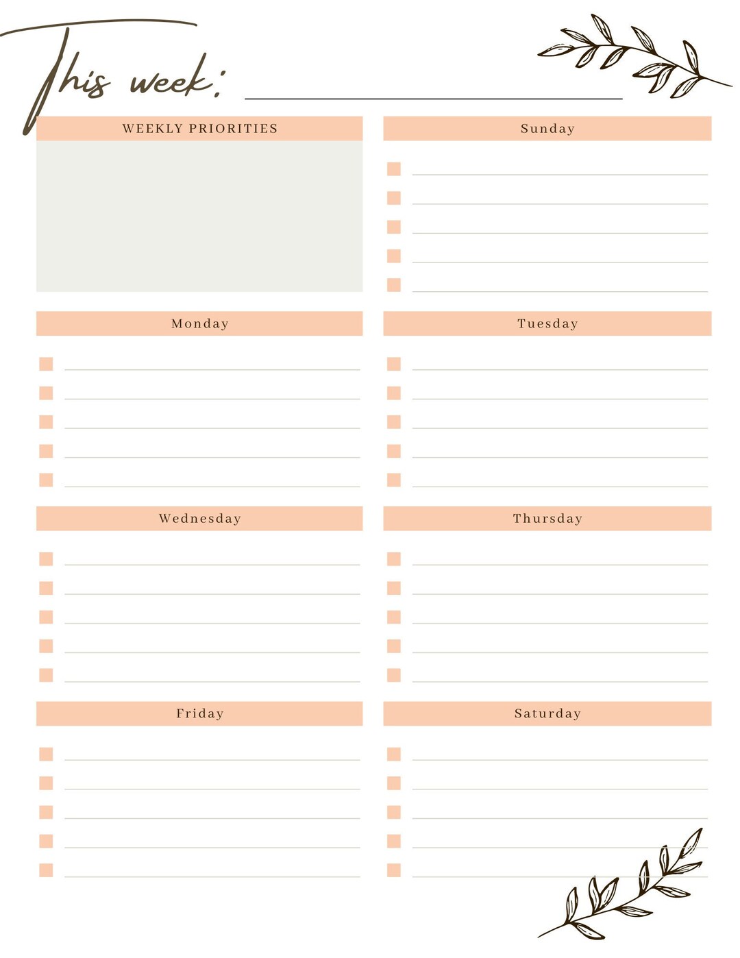 Printable Digital Weekly Planner - Etsy