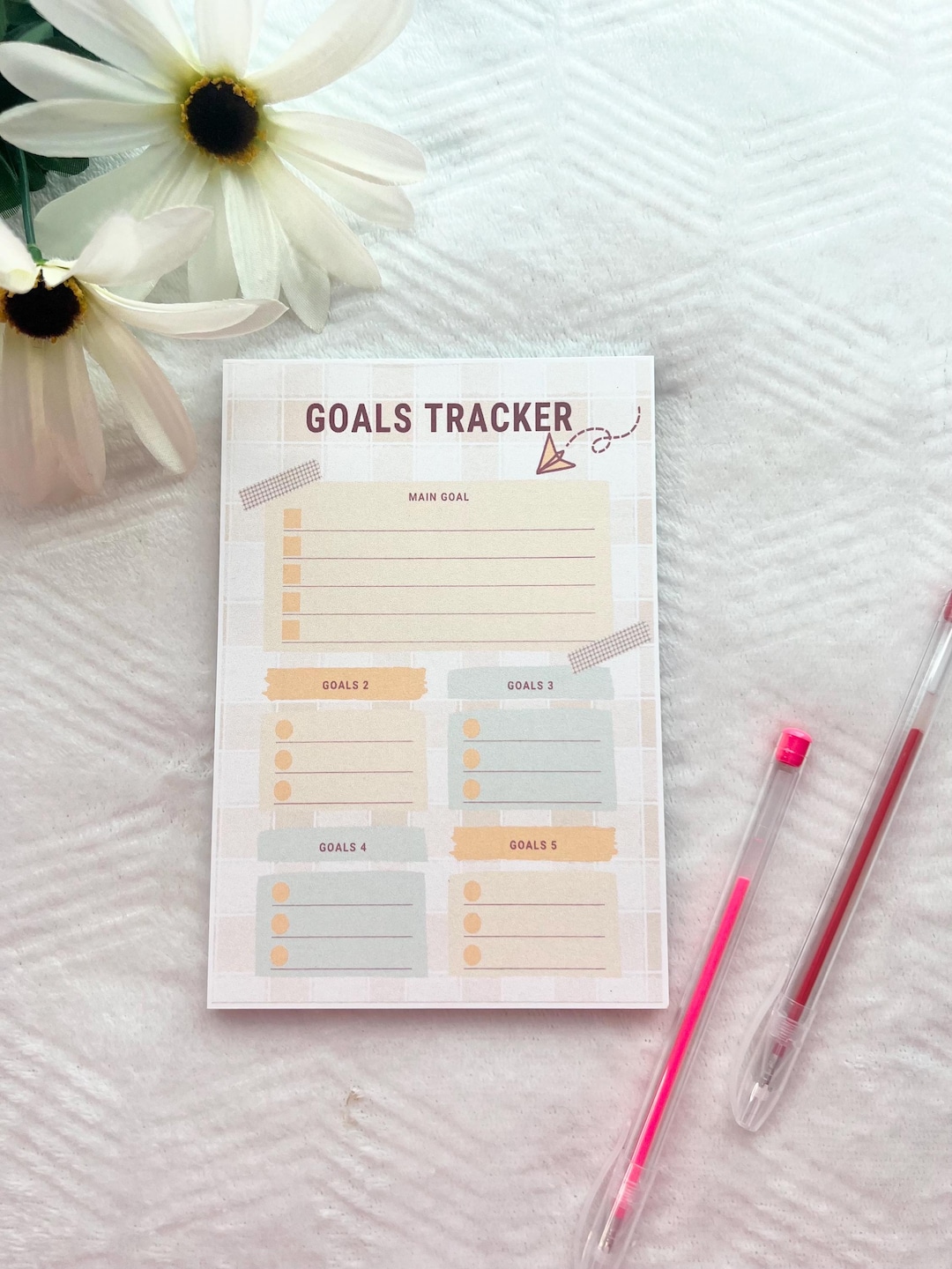 Plaid Goals Tracker Pad - Etsy