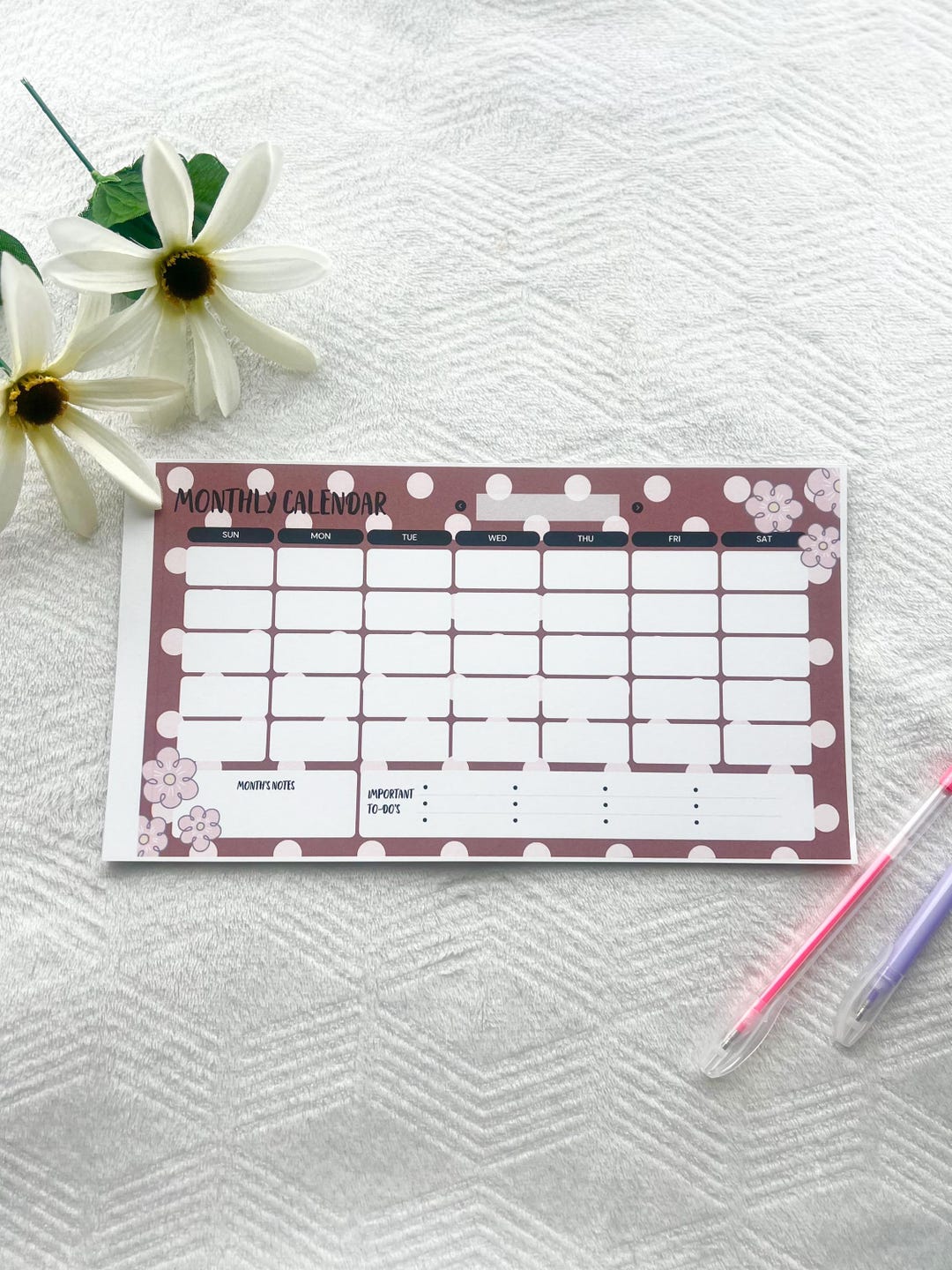 Cute Pink Polka Dot Monthly Planner, Monthly Planner, Monthly Calendar ...