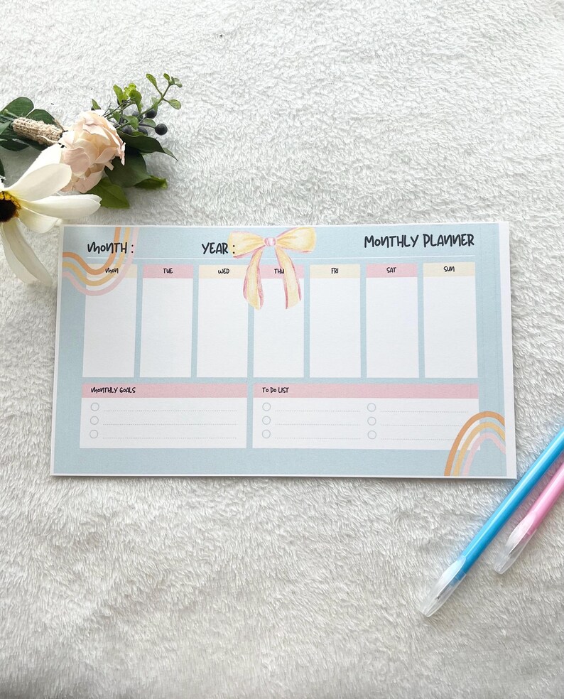 Groovy Bow Monthly Planner Pad, Pastel Stationery - Etsy