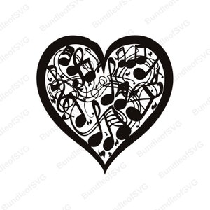 Music Note Heart Svg Bundle, Music Heart Svg, Music Clipart, Musical ...