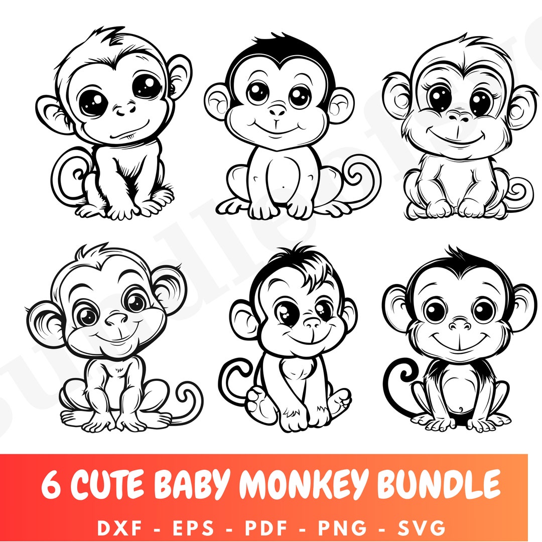 Baby Monkey Clipart Bundle - Digital SVG Designs - Baby Monkey Svg ...