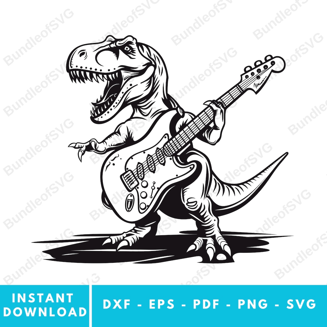 Musical T-rex SVG - Dinosaur Playing Guitar Clipart - Music Svg ...