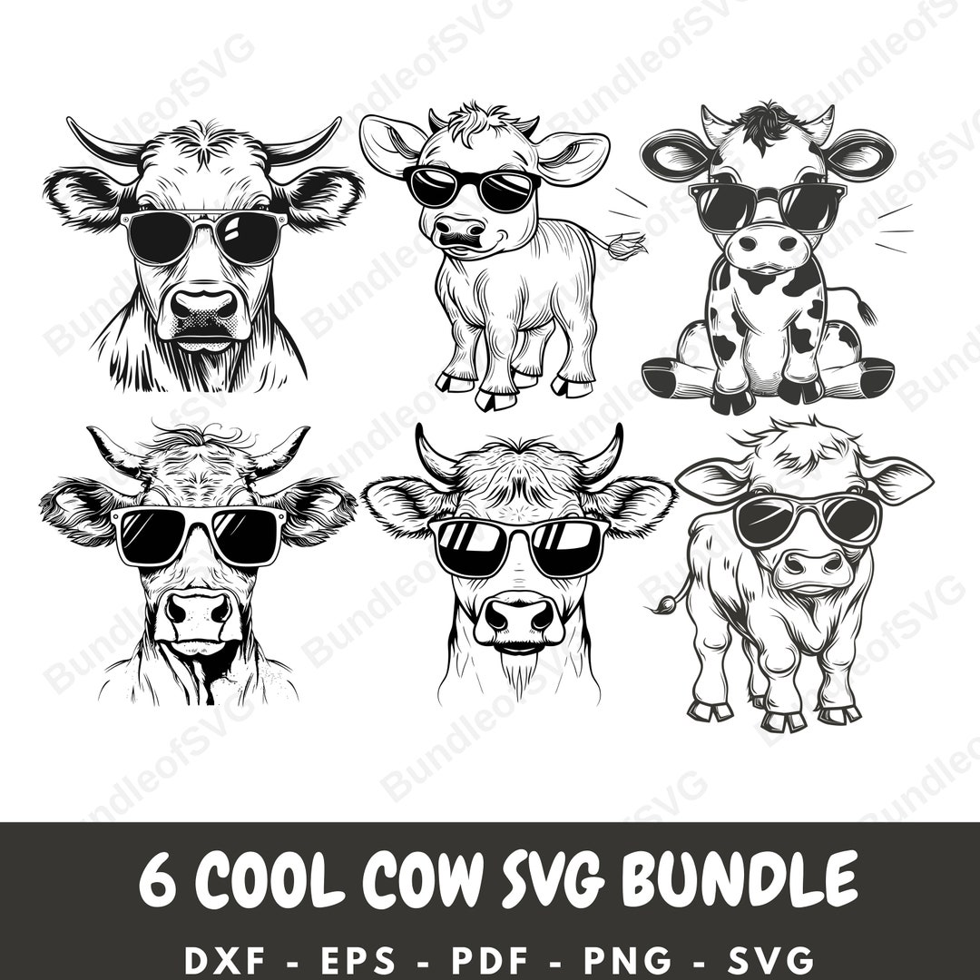 Cow With Sunglasses SVG Bundle, Cow Wearing Sunglasses Png, Cool Cow ...