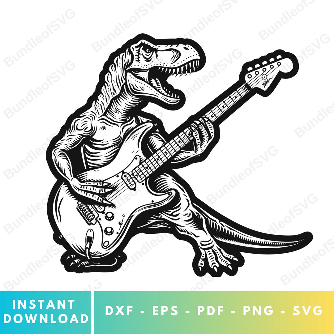 Dinosaur Rockstar: T-rex Playing Guitar SVG Digital Download - Dinosaur ...