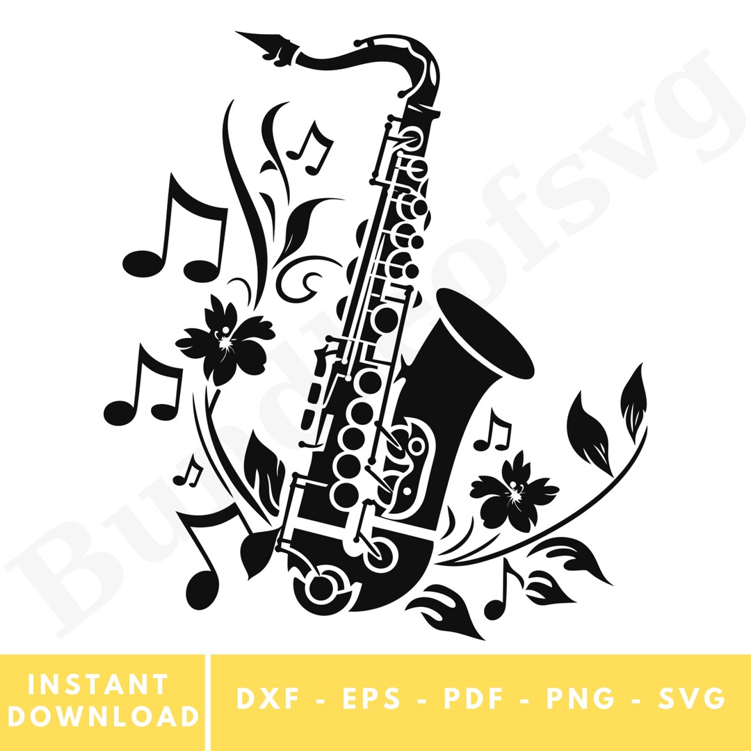 Floral Saxophone SVG, Saxophone With Flower Svg, Music SVG Design ...