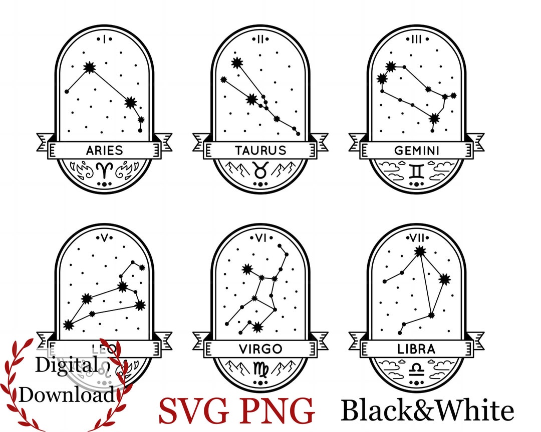 Zodiac Constellation SVG PNG Bundle, Astrology Svg , Zodiac Symbols Svg ...