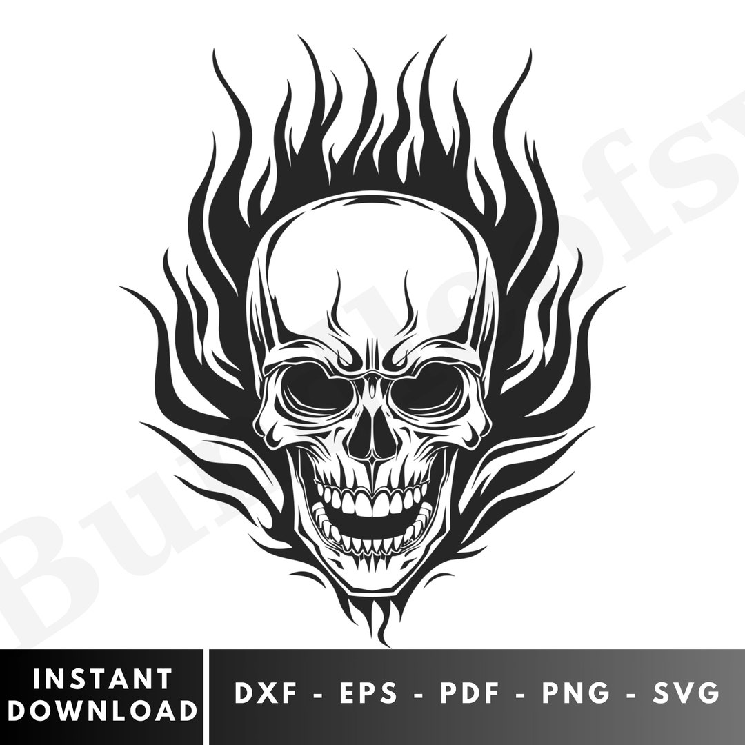 Burning Skull SVG, Human Skull Svg, Burning Skull Vector, Silhouette ...
