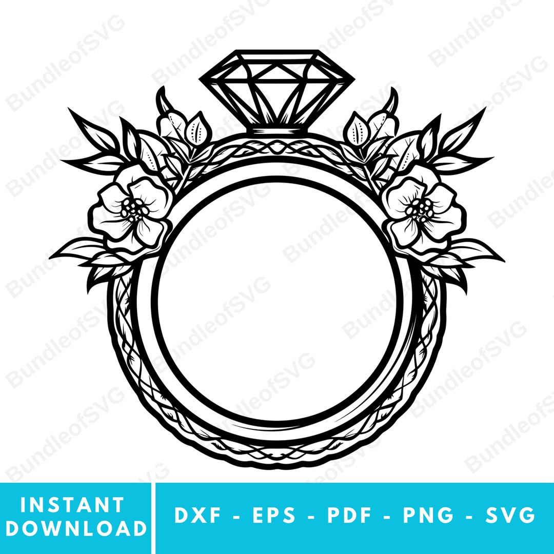Beautiful Floral Diamond Ring Cut File Wedding Clipart Diamond Ring Svg ...