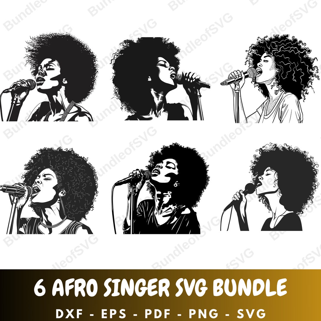 Afro Singer Silhouette SVG Bundle Musician Clipart Music Lover Svg ...