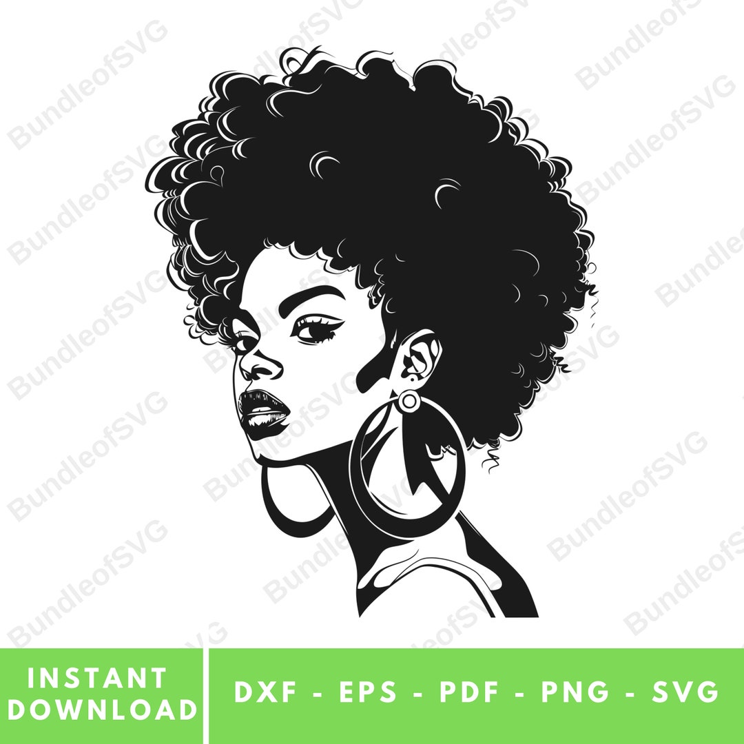 Beautiful Afro Woman SVG - Elegant Afro Lady Silhouette - Black Woman ...