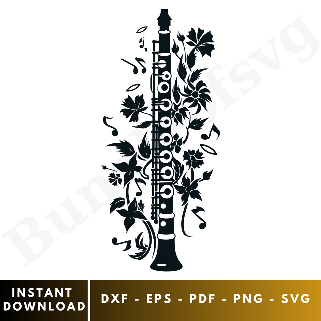Floral Clarinet SVG, Clarinet SVG, Clarinet Clipart, Flower Clarinet ...
