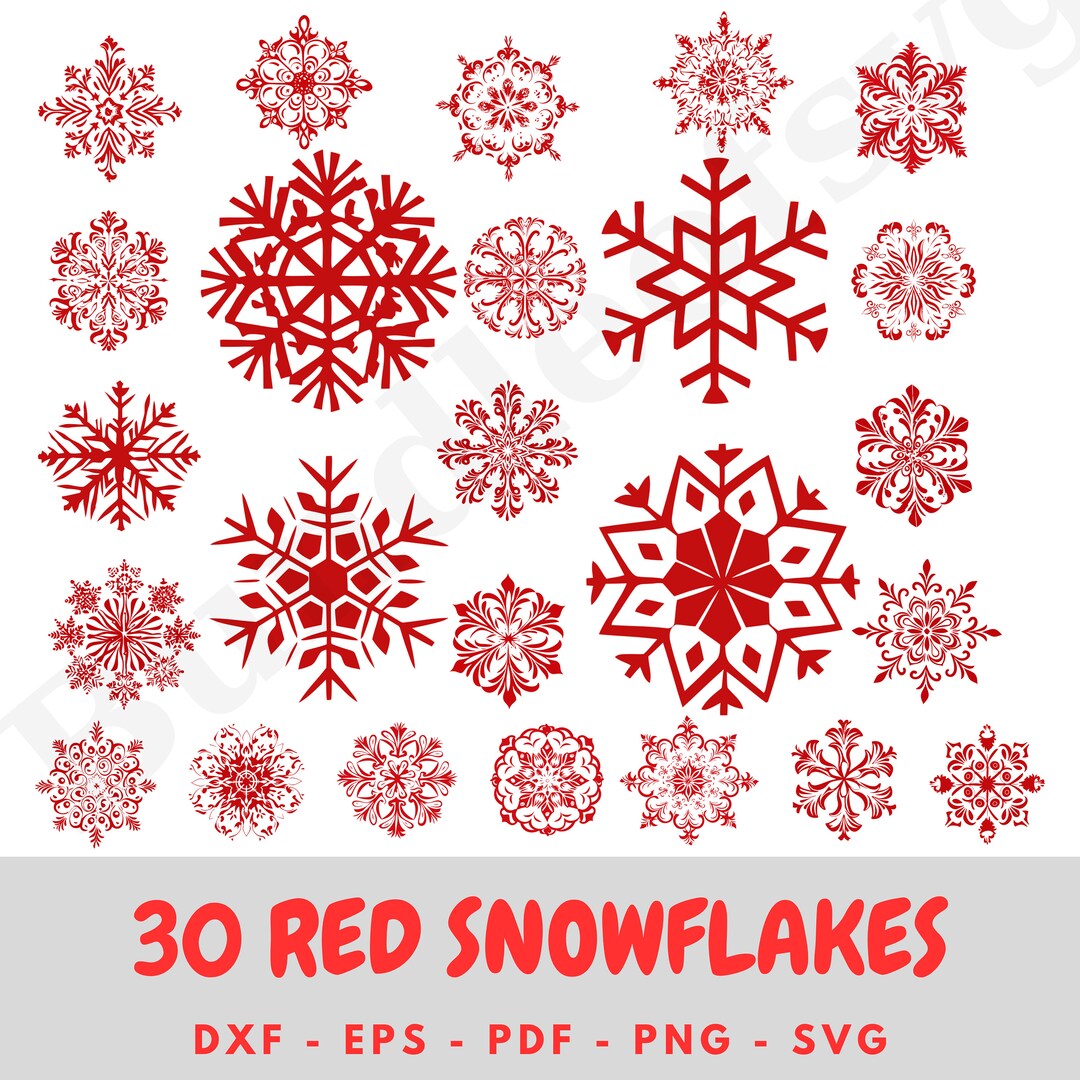 Red Snowflake Svg, Snowflake Svg Bundle, Snowflake Clipart, Snowflakes ...