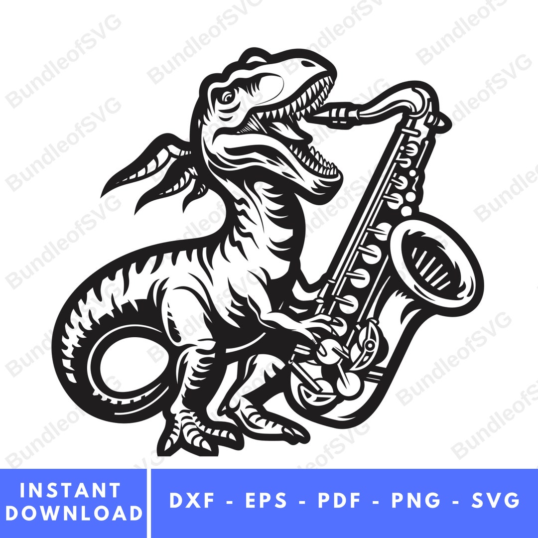 Musical T-rex SVG - Dinosaur Playing Saxophone Clipart - Music Svg ...