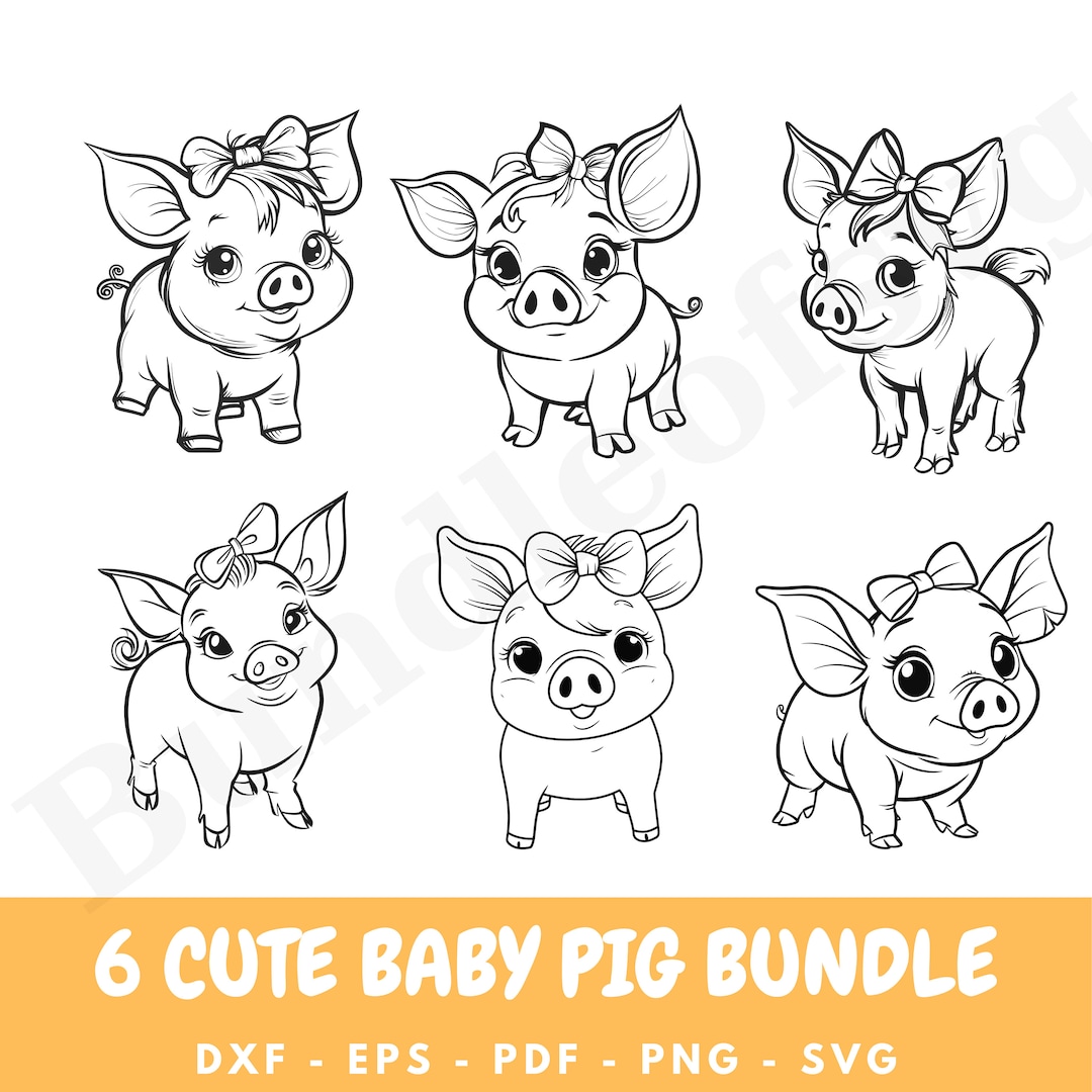 Baby Pig SVG Svg Bundle, Pig With Bandana Svg Bundle, Cute Baby Pig ...