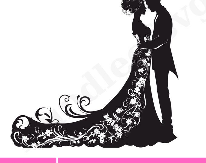 Wedding Couple Svg, Bride and Groom Svg, Wedding Heart Svg, Wedding ...