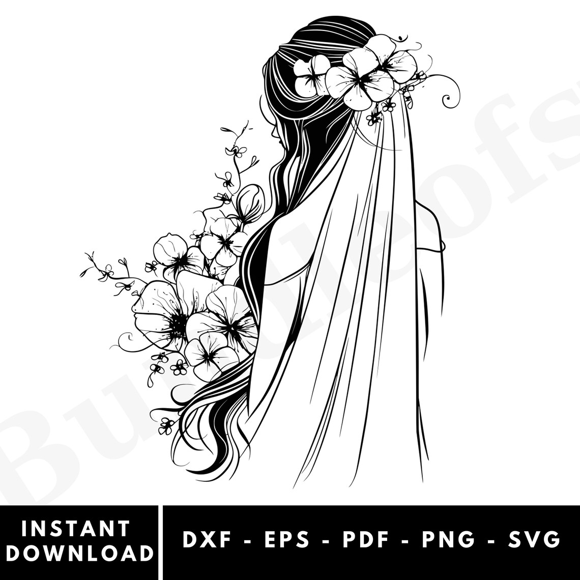 Bride With Flowers SVG, Wedding Day Clipart, Bridal Clipart, Bridal ...