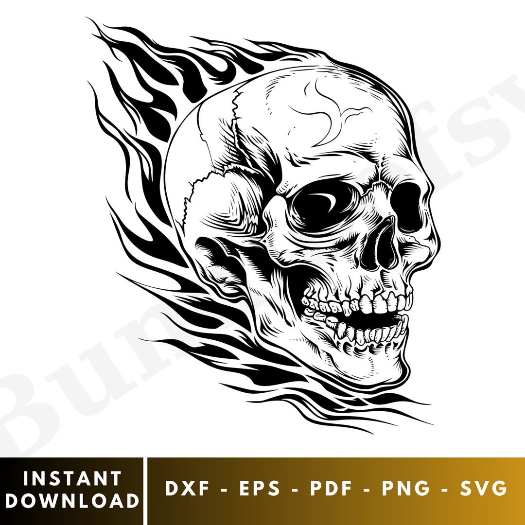 Burning Skull SVG, Human Skull Svg, Burning Skull Vector, Silhouette ...