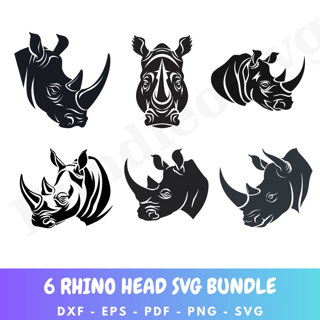 Rhino Head Svg Bundle, Rhino Svg, Rhinoceros Svg, Rhino Head Clipart ...