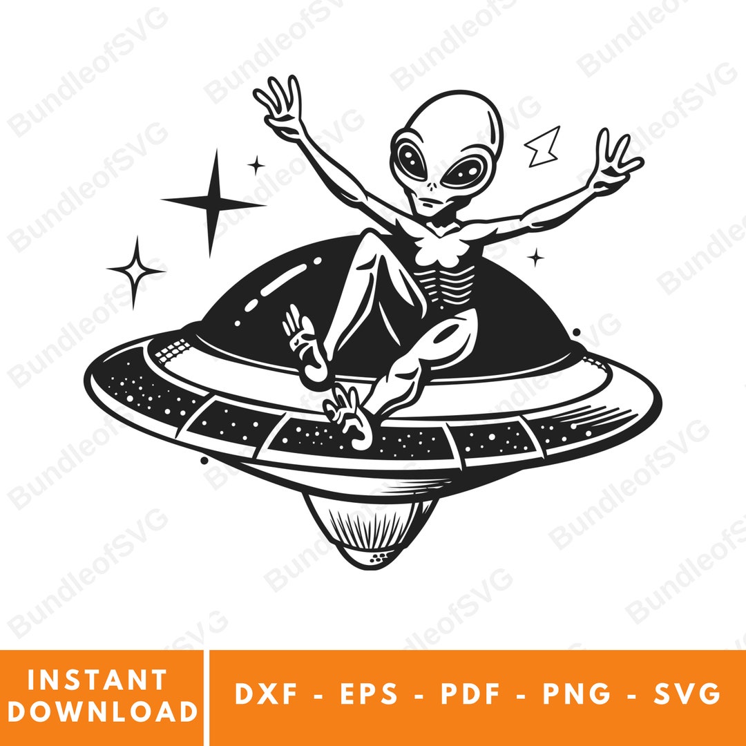 Alien Sitting on UFO SVG UFO Alien Svg Ufo Silhouette Spacecraft Alien ...