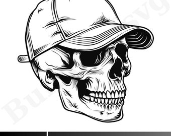 Skull in Cap SVG, Skeleton Baseball Cap SVG, Dad Hat Skull SVG ...