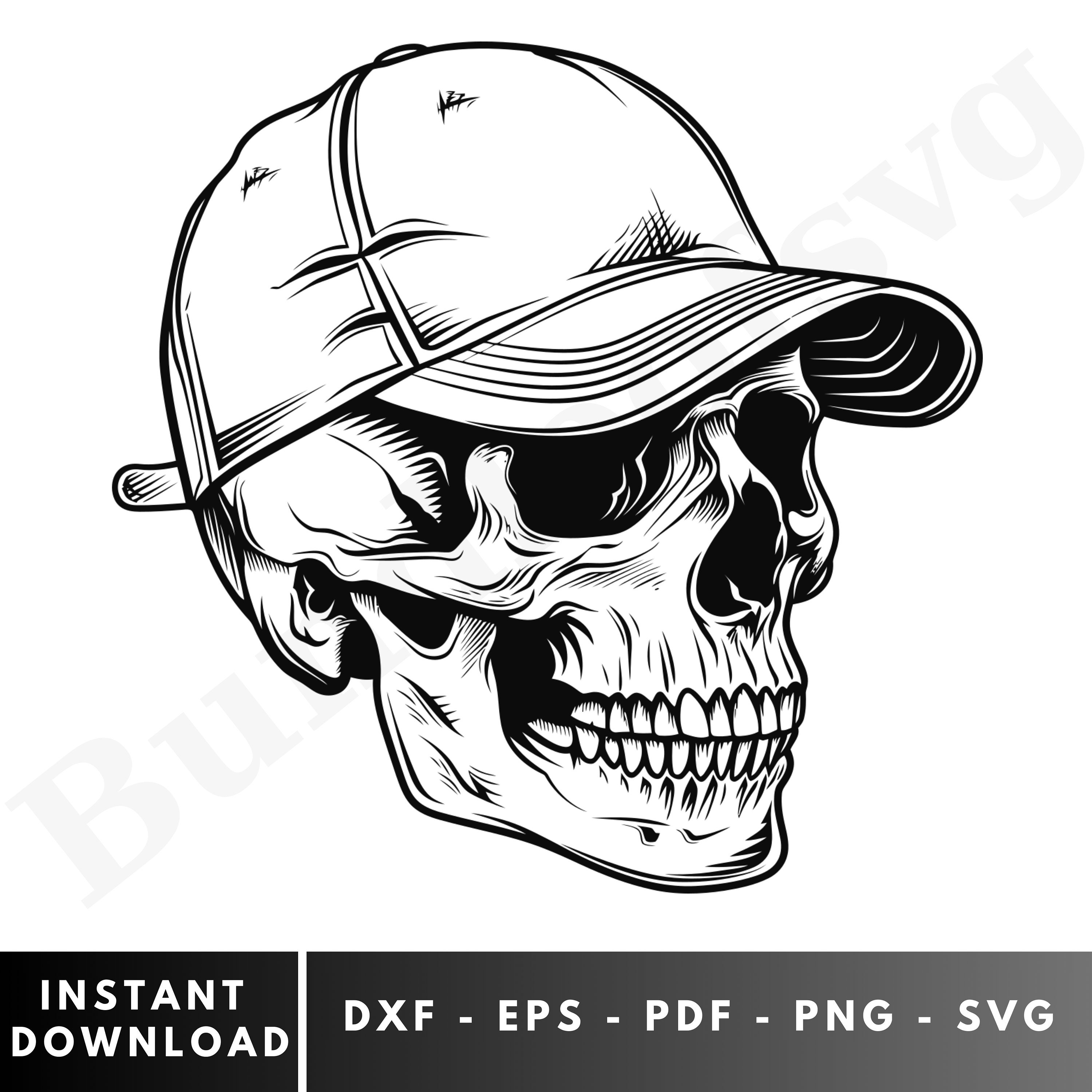 Skull in Baseball Hat Svg, Skeleton Baseball Cap SVG, Dad Hat Skull SVG ...