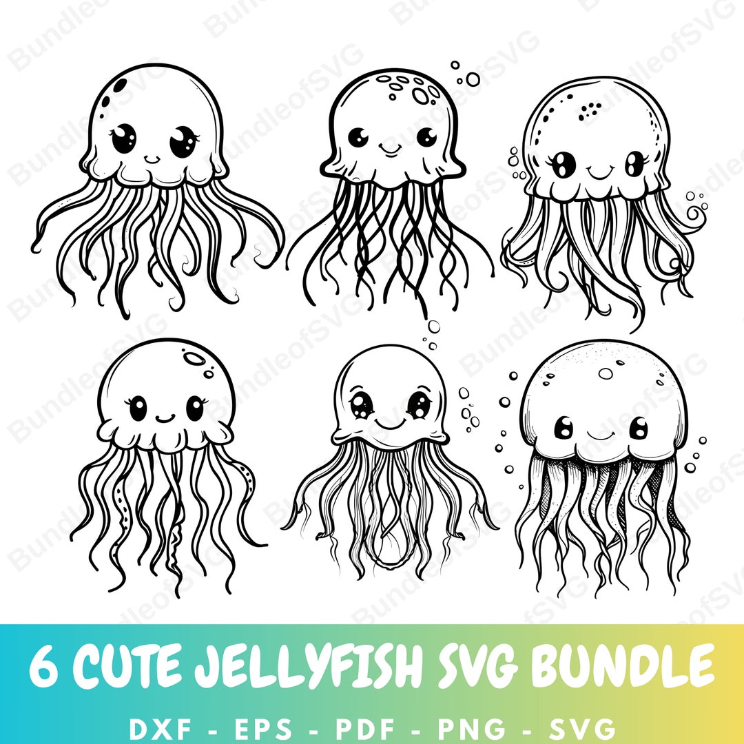 Jellyfish SVG Bundle - Ocean Animal Clipart - Marine Life Silhouette ...