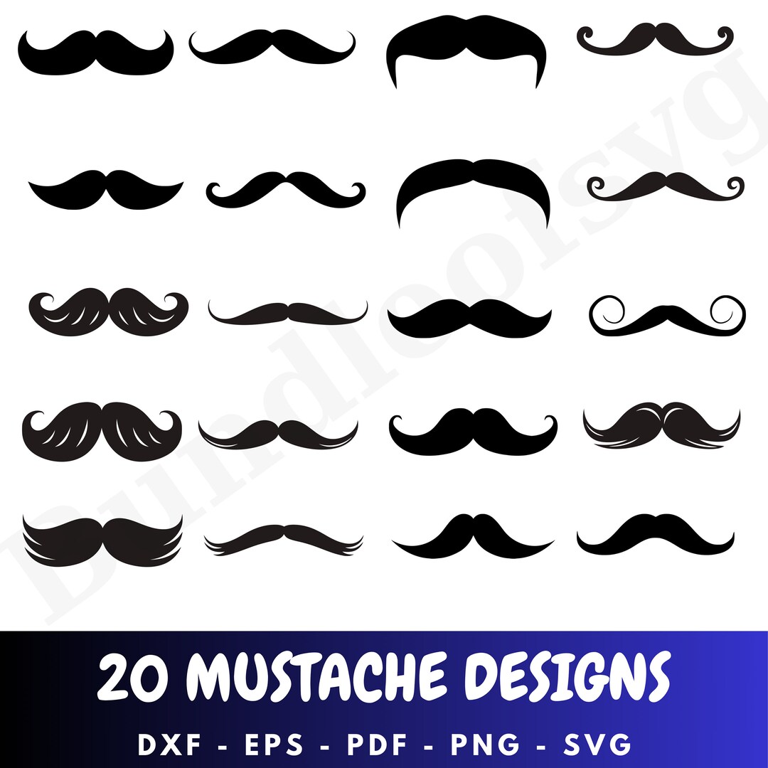 20 Mustache Svg Bundle , Mustache Clipart, Mustache Vector, Mustache ...