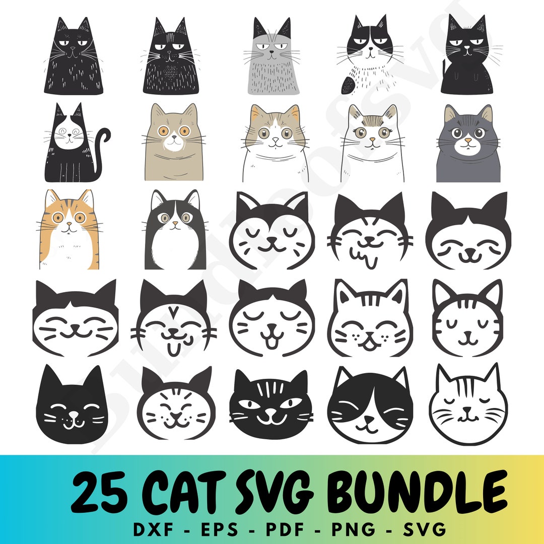 Cute Cat SVG Bundle - Adorable Cat Designs for Crafting - Etsy