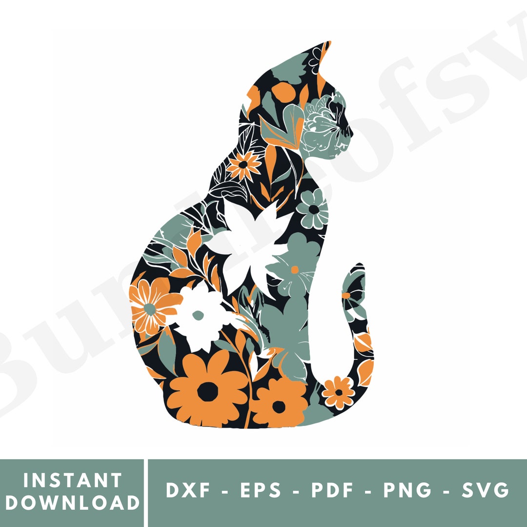 Floral Cat SVG, Floral Kitten Svg, Cat Lover Svg, Cat Mama Svg ...