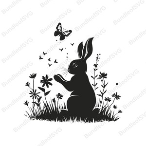 Rabbit in Flowers SVG Bundle Cute Bunny Floral Designs Spring and ...
