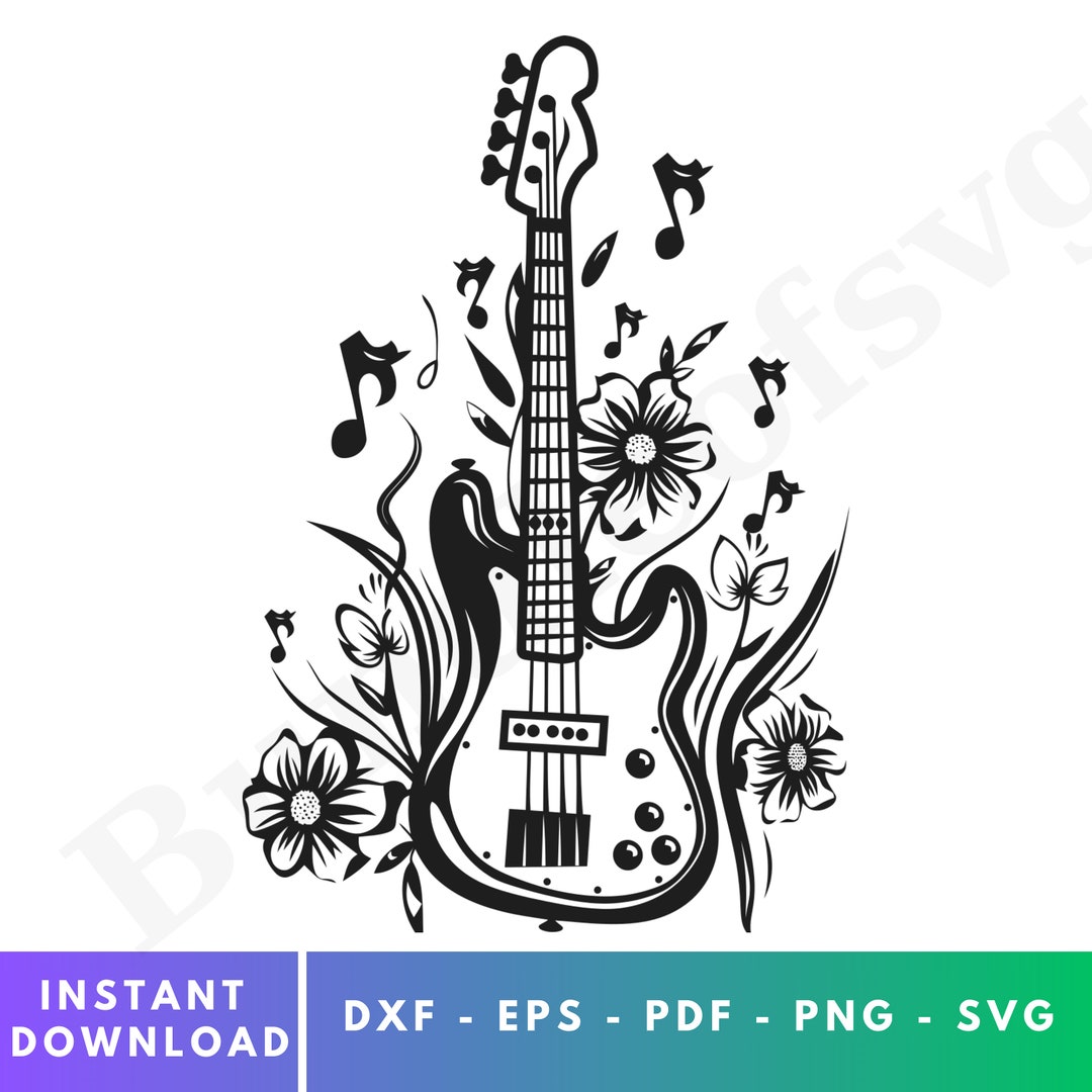 Floral Bass Guitar SVG, Bass Guitar SVG, Bass Guitar Clipart, Flower ...