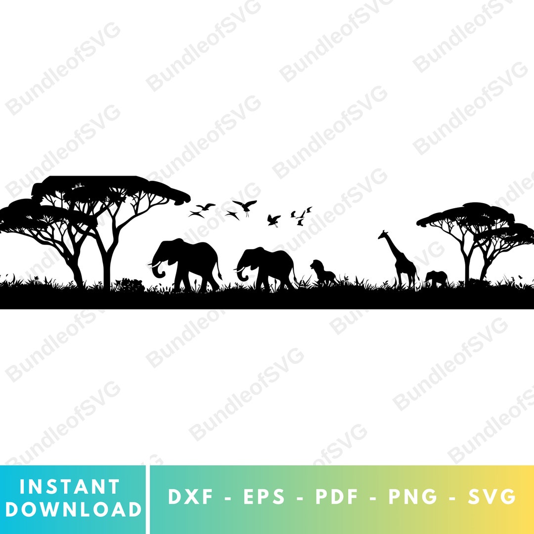 Safari Silhouette Print - African Wildlife Poster -safari Animals Svg ...