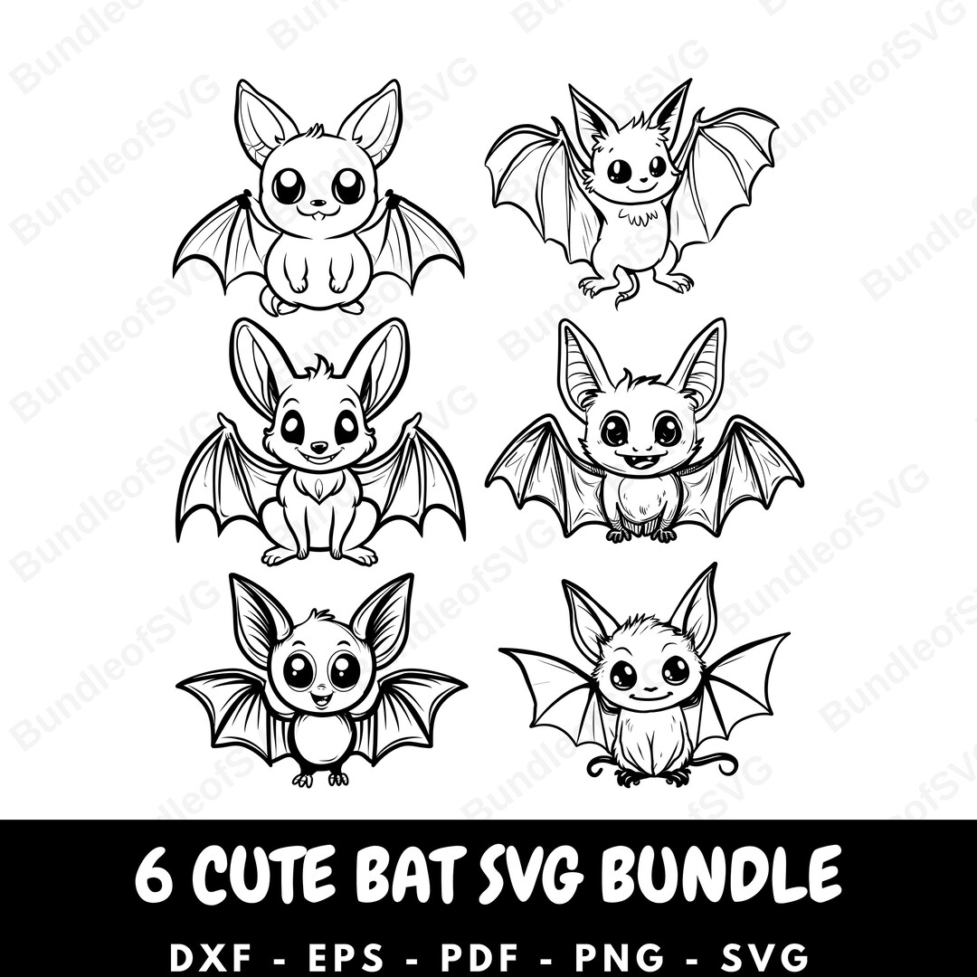 Bat Printable Coloring Svg Bundle - Bat Svg Bundle - Baby Bat Svg ...