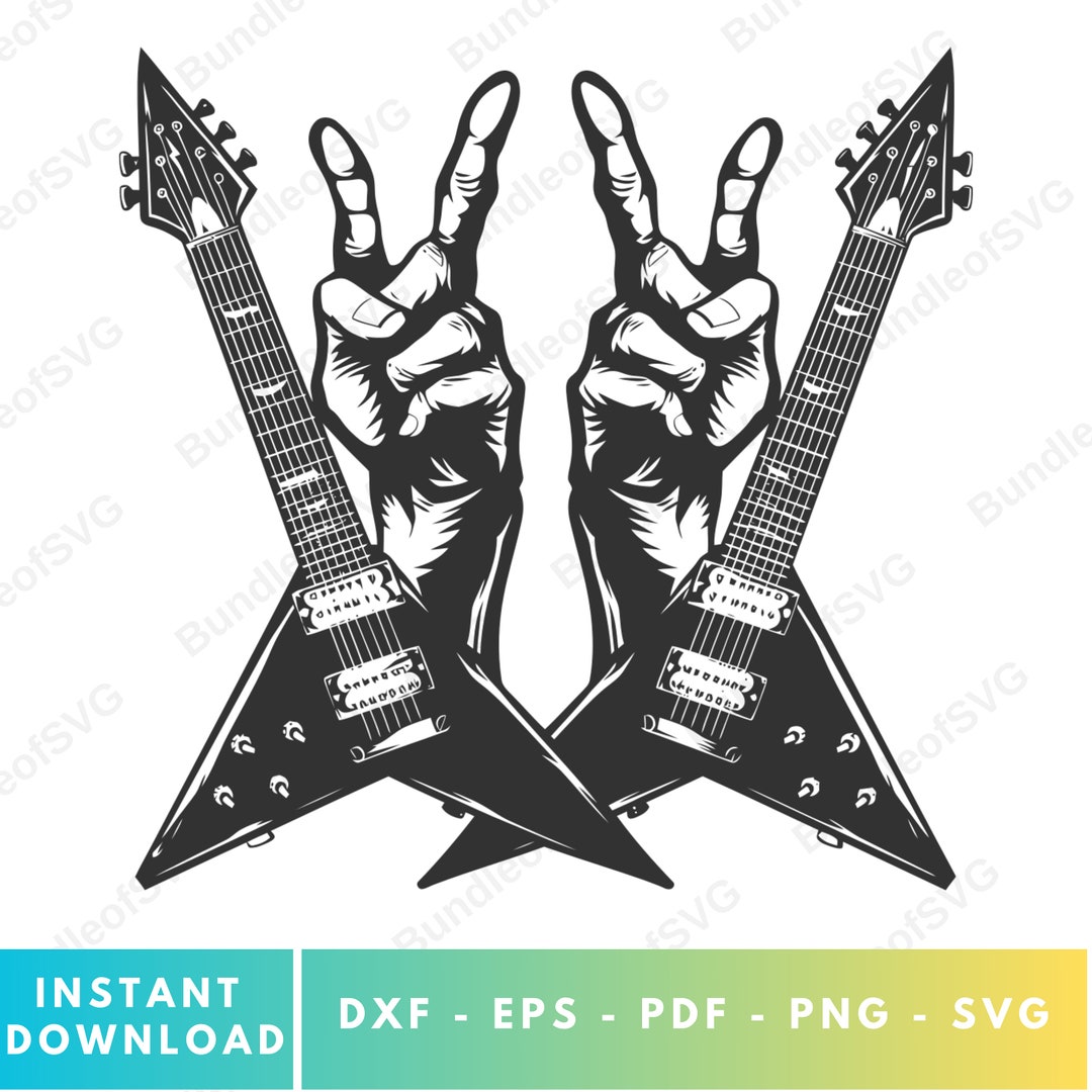 Rock Guitar Svg, Rock Hand Svg, Rock and Roll Svg, Guitar Svg, Rocker ...
