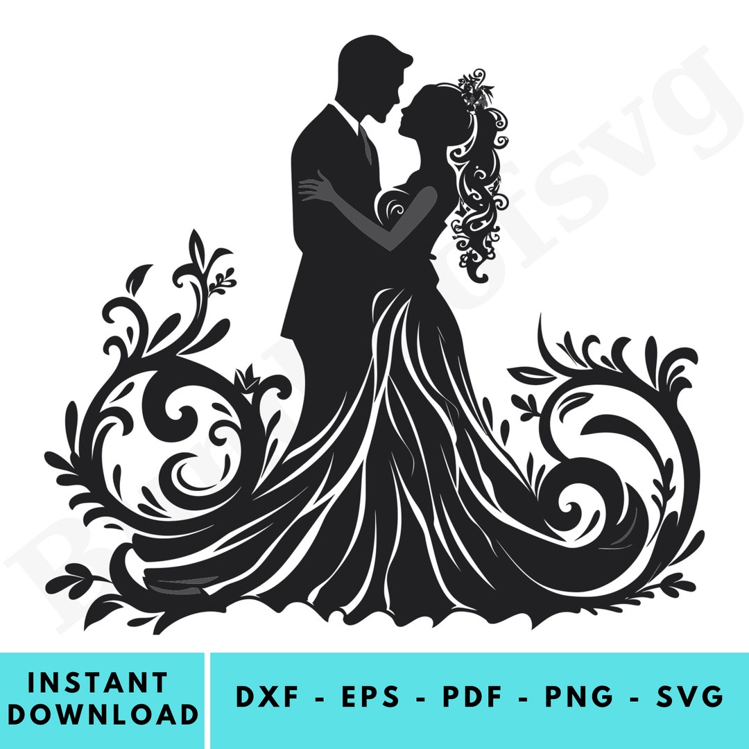 Wedding Couple Svg, Bride and Groom Svg, Wedding Heart Svg, Wedding ...