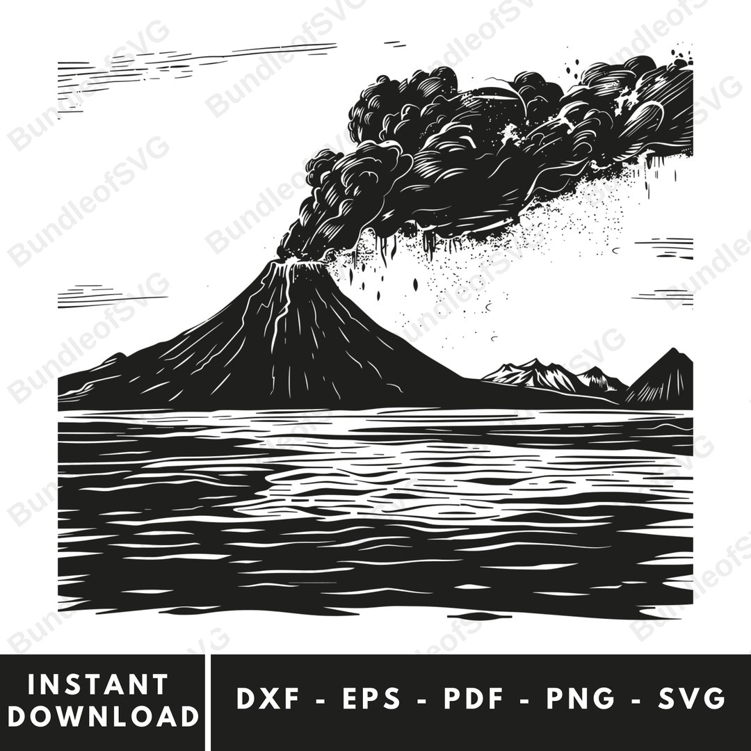 Volcano Eruption Silhouette SVG Nature Lover Digital Design Volcano Svg ...