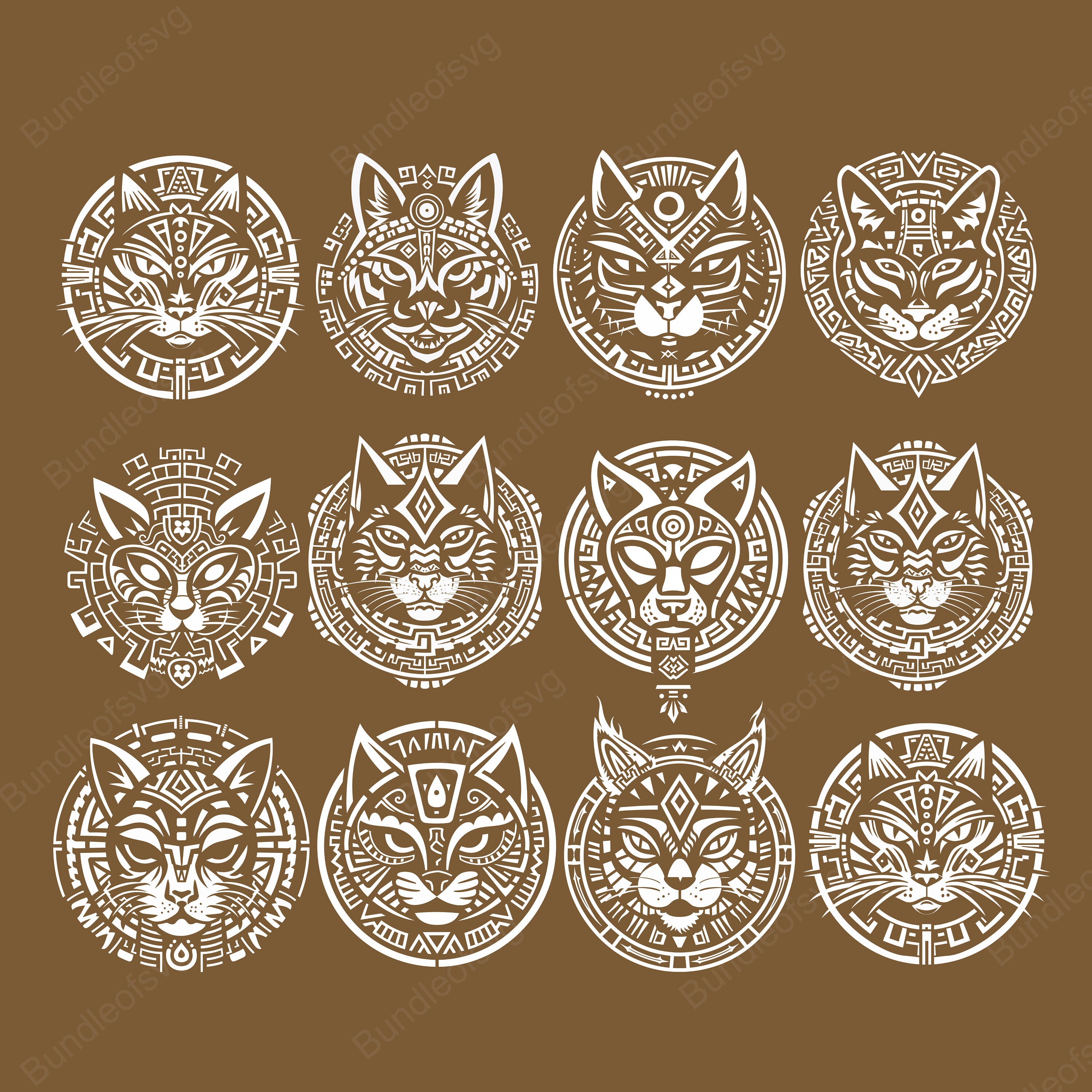 CAT SVG, Mayan Glyph Art, Cat SVG Bundle,cat Svg Cut Files for Cricut ...