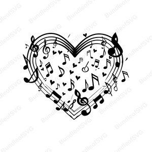 Music Note Heart Svg Bundle, Music Heart Svg, Music Clipart, Musical ...