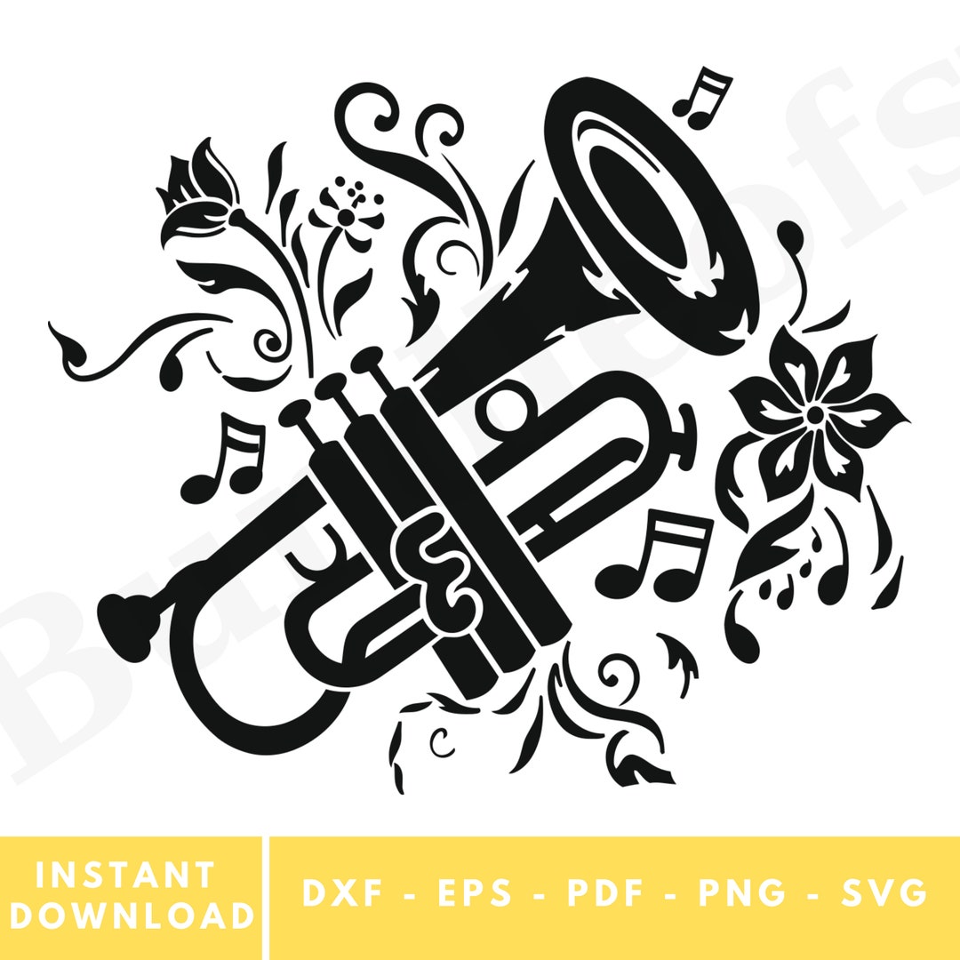 Floral Trumpet SVG, Trumpet With Flower Svg, Music SVG Design, Musician ...
