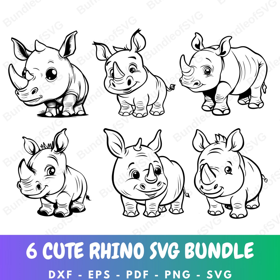 Rhino Printable Coloring Svg Bundle - Rhino Svg Bundle - Baby Rhino Svg ...