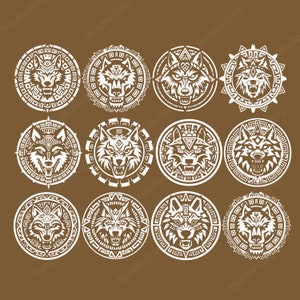 Wolf Svg Bundle, Wolf Head Svg Bundle, Mayan Glyph Art, Wolf Face Svg ...