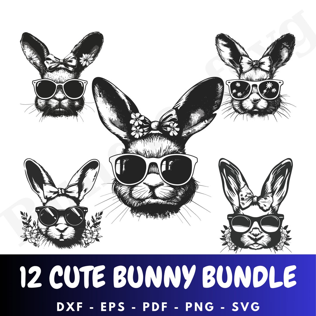 Bunny Face SVG, Cute Bunny SVG, Happy Easter Svg, Bunny With Sunglasses ...