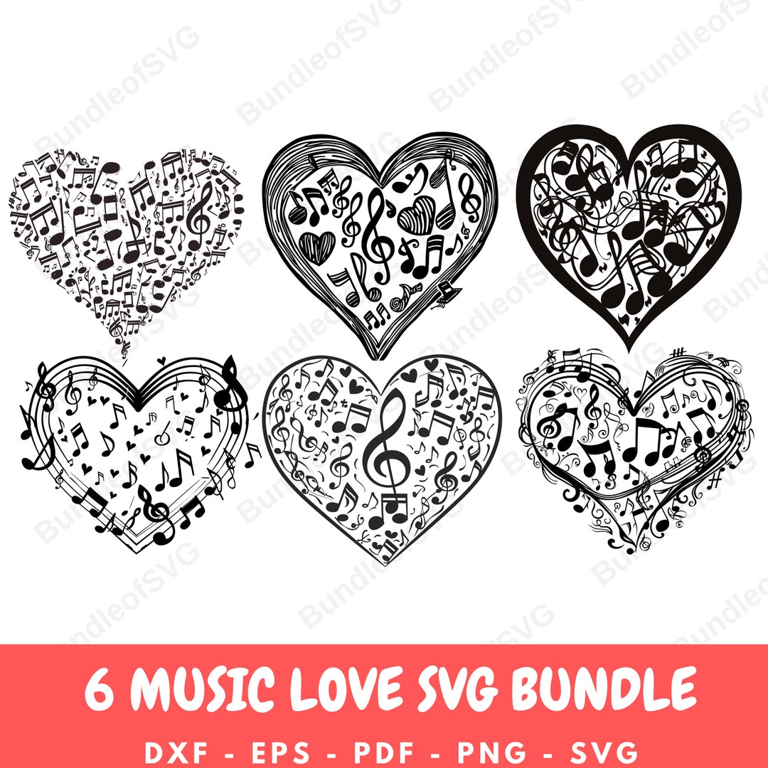Music Note Heart Svg Bundle, Music Heart Svg, Music Clipart, Musical ...