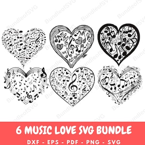 Music Note Heart Svg Bundle, Music Heart Svg, Music Clipart, Musical ...