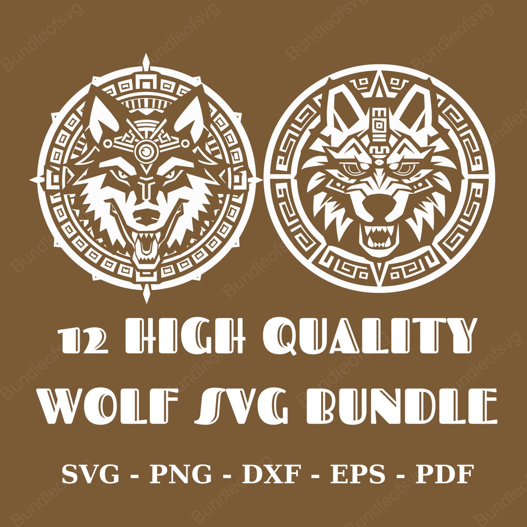 Wolf Svg Bundle, Wolf Head Svg Bundle, Mayan Glyph Art, Wolf Face Svg ...
