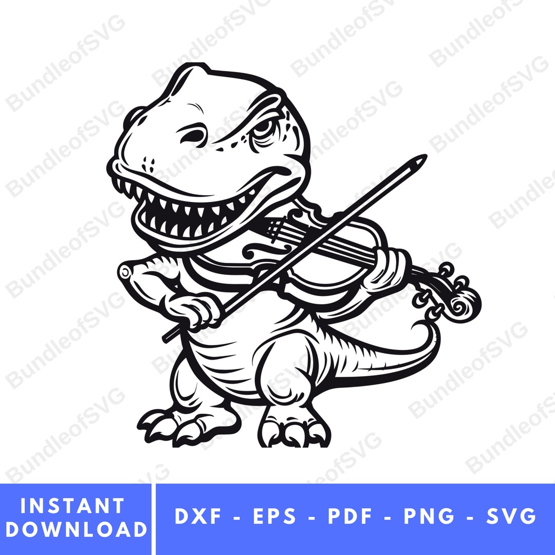 Dinosaur Playing Violin SVG – Dino Music SVG - Musical Dinosaur - Dino ...