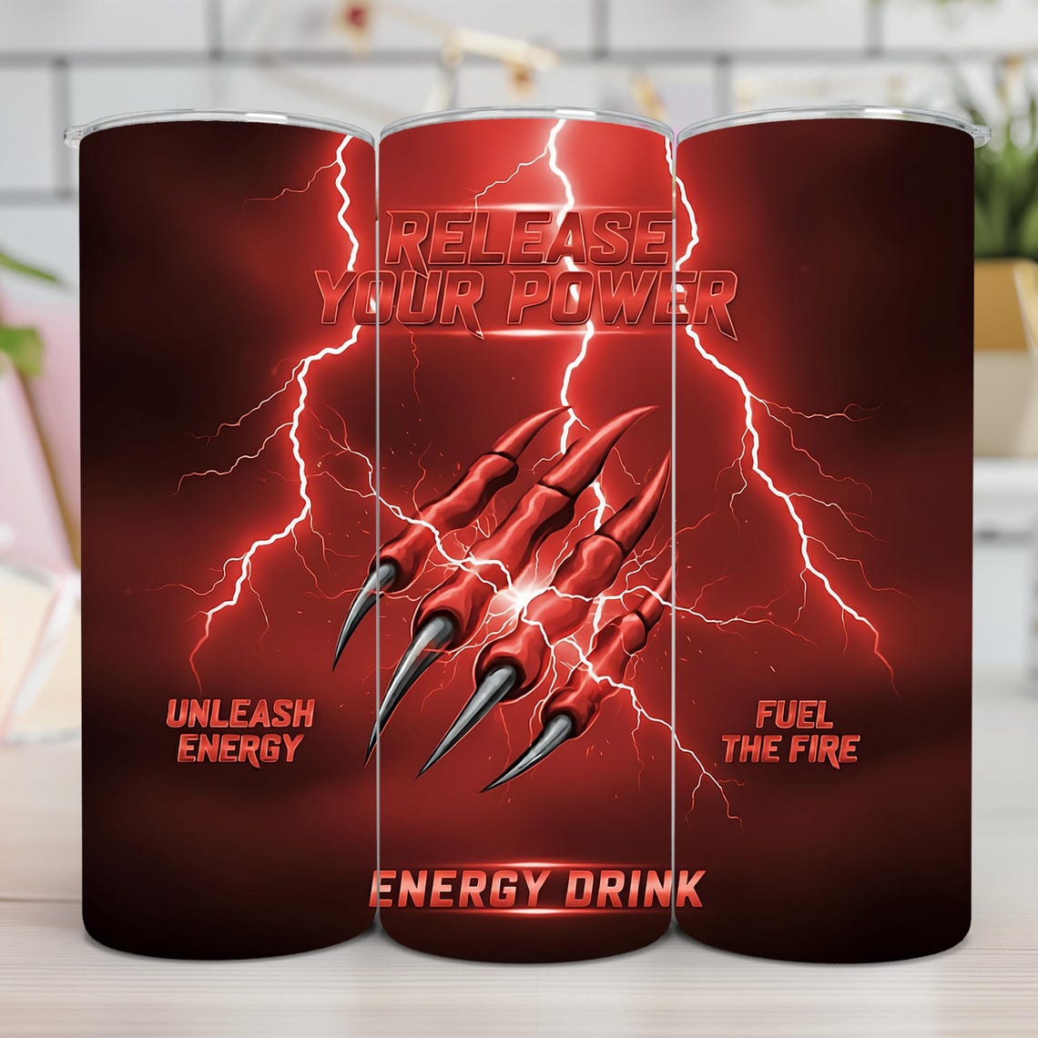 Red Energy Drink Tumbler Wrap, 20oz Skinny Tumbler Sublimation Design ...